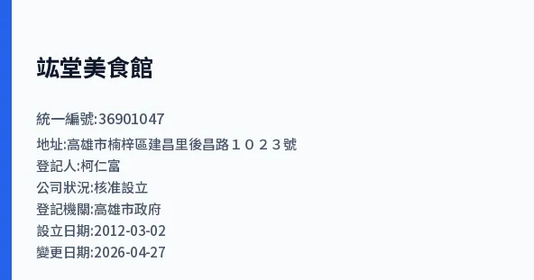 竑堂美食館的照片-統編 36901047(高雄市) 公司登記資料與營業項目詳細圖表