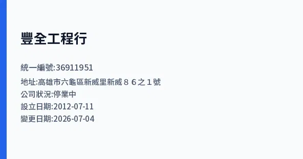 豐全工程行的照片-統編 36911951(高雄市) 公司登記資料與營業項目詳細圖表