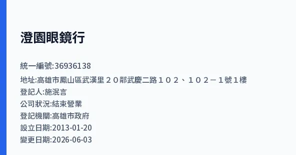 澄園眼鏡行的照片-統編 36936138(高雄市) 公司登記資料與營業項目詳細圖表