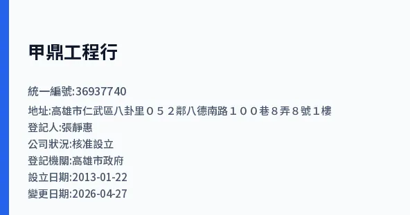 甲鼎工程行的照片-統編 36937740(高雄市) 公司登記資料與營業項目詳細圖表