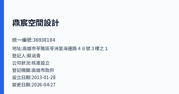 鼎宸空間設計的照片-統編 36938184(高雄市) 公司登記資料與營業項目詳細圖表