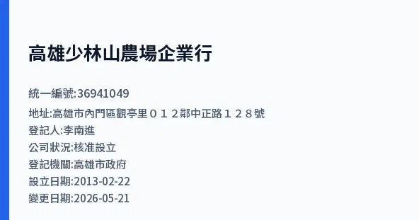 高雄少林山農場企業行的照片-統編 36941049(高雄市) 公司登記資料與營業項目詳細圖表