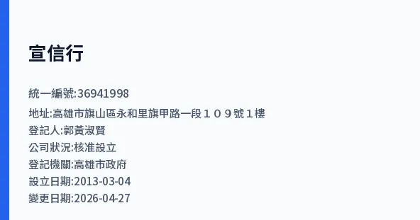 宣信行的照片-統編 36941998(高雄市) 公司登記資料與營業項目詳細圖表