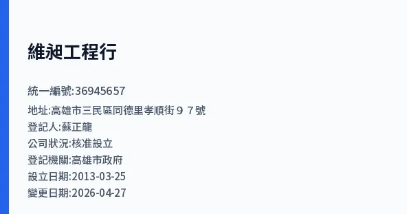 維昶工程行的照片-統編 36945657(高雄市) 公司登記資料與營業項目詳細圖表