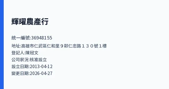 輝曜農產行的照片-統編 36948155(高雄市) 公司登記資料與營業項目詳細圖表