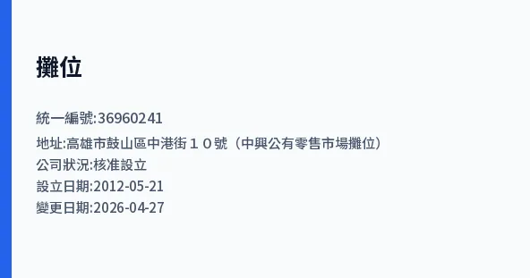 攤位的照片-統編 36960241(高雄市) 公司登記資料與營業項目詳細圖表