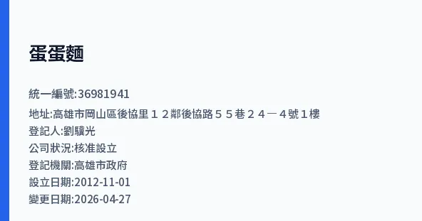 蛋蛋麵的照片-統編 36981941(高雄市) 公司登記資料與營業項目詳細圖表