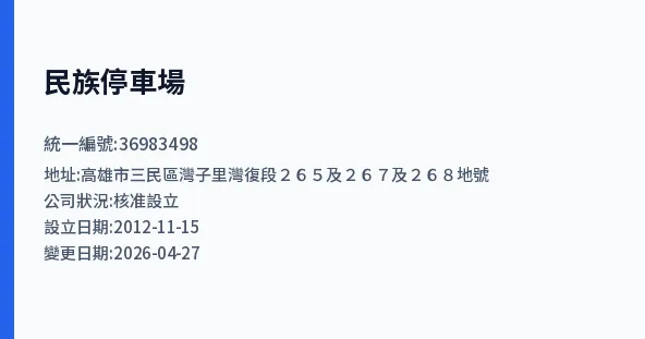 民族停車場的照片-統編 36983498(高雄市) 公司登記資料與營業項目詳細圖表