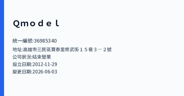 Qmodel的照片-統編 36985340(高雄市) 公司登記資料與營業項目詳細圖表