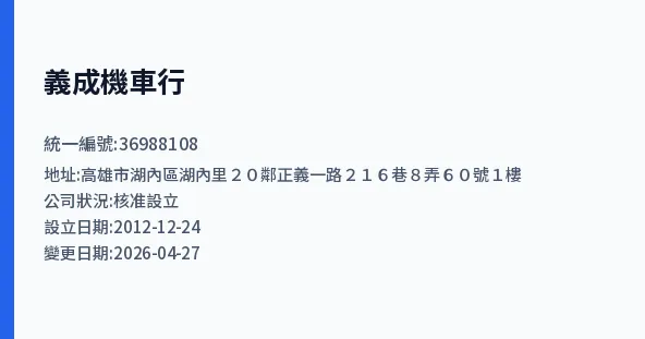義成機車行的照片-統編 36988108(高雄市) 公司登記資料與營業項目詳細圖表
