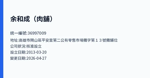 余和成(肉舖)的照片-統編 36997009(高雄市) 公司登記資料與營業項目詳細圖表