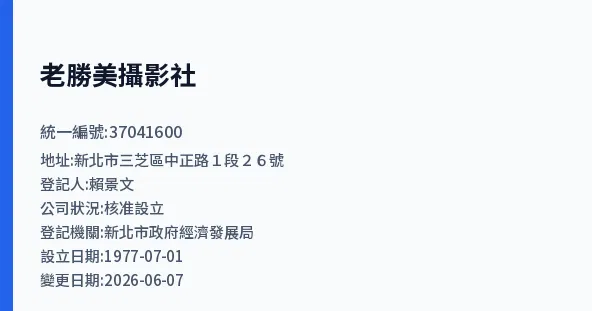 老勝美攝影社的照片-統編 37041600(新北市) 公司登記資料與營業項目詳細圖表