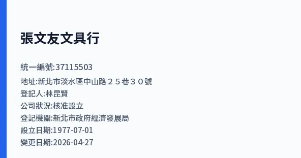 張文友文具行的照片-統編 37115503(新北市) 公司登記資料與營業項目詳細圖表