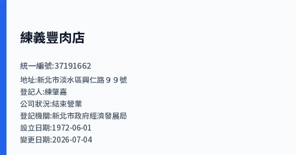 練義豐肉店的照片-統編 37191662(新北市) 公司登記資料與營業項目詳細圖表
