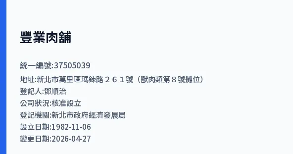 豐業肉舖的照片-統編 37505039(新北市) 公司登記資料與營業項目詳細圖表