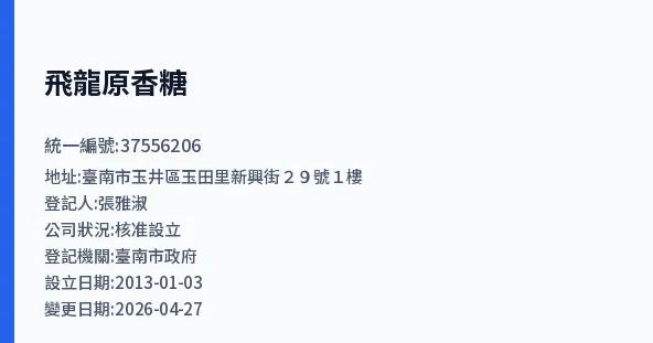 飛龍原香糖的照片-統編 37556206(臺南市) 公司登記資料與營業項目詳細圖表