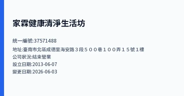 家霖健康清淨生活坊的照片-統編 37571488(臺南市) 公司登記資料與營業項目詳細圖表
