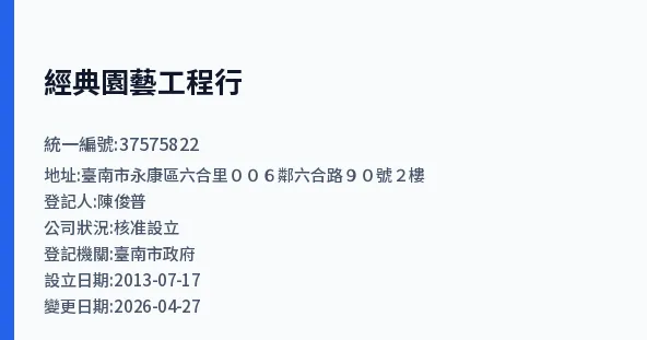 經典園藝工程行的照片-統編 37575822(臺南市) 公司登記資料與營業項目詳細圖表