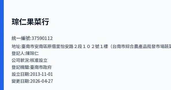 琮仁果菜行的照片-統編 37590112(臺南市) 公司登記資料與營業項目詳細圖表