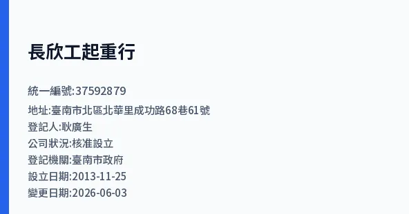 長欣工起重行的照片-統編 37592879(臺南市) 公司登記資料與營業項目詳細圖表