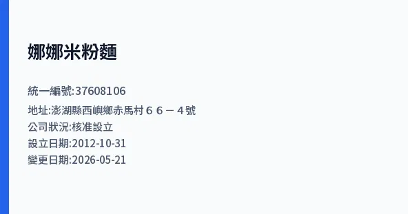 娜娜米粉麵的照片-統編 37608106(澎湖縣) 公司登記資料與營業項目詳細圖表