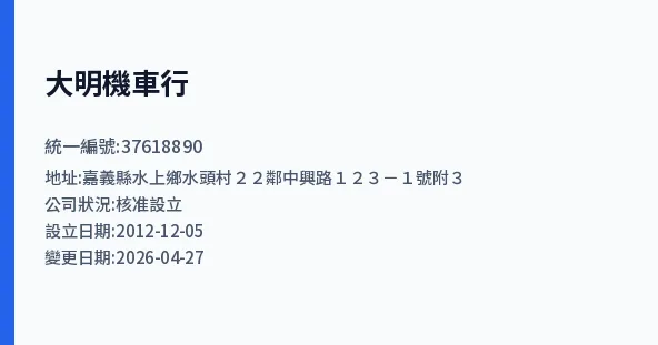 大明機車行的照片-統編 37618890(嘉義縣) 公司登記資料與營業項目詳細圖表