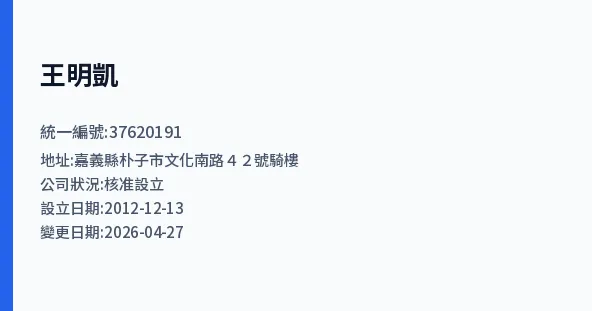 王明凱的照片-統編 37620191(嘉義縣) 公司登記資料與營業項目詳細圖表