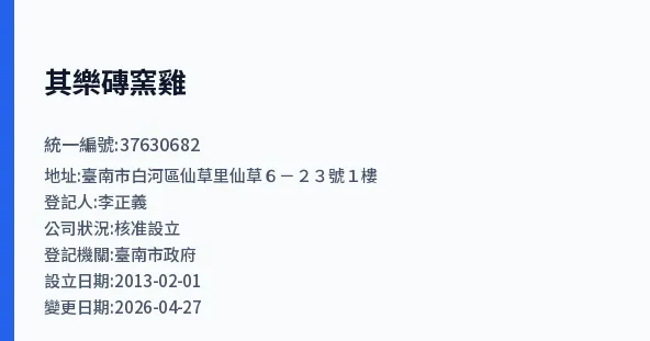其樂磚窯雞的照片-統編 37630682(臺南市) 公司登記資料與營業項目詳細圖表