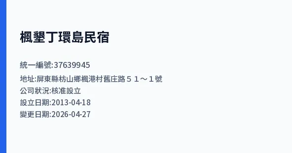 楓墾丁環島民宿的照片-統編 37639945(屏東縣) 公司登記資料與營業項目詳細圖表