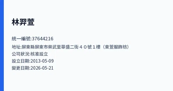 林羿萱的照片-統編 37644216(屏東縣) 公司登記資料與營業項目詳細圖表