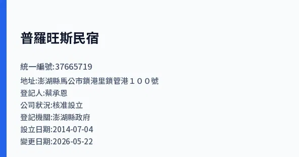 普羅旺斯民宿的照片-統編 37665719(澎湖縣) 公司登記資料與營業項目詳細圖表