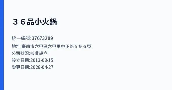 36品小火鍋的照片-統編 37673289(臺南市) 公司登記資料與營業項目詳細圖表