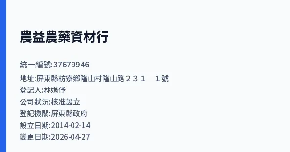 農益農藥資材行的照片-統編 37679946(屏東縣) 公司登記資料與營業項目詳細圖表