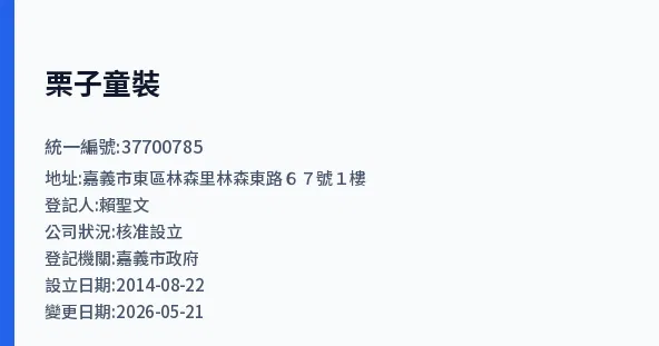 栗子童裝的照片-統編 37700785(嘉義市) 公司登記資料與營業項目詳細圖表