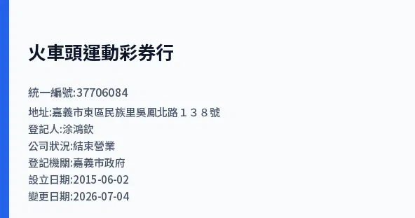 火車頭運動彩券行的照片-統編 37706084(嘉義市) 公司登記資料與營業項目詳細圖表