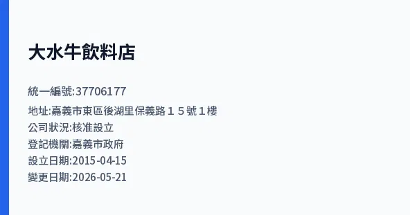 大水牛飲料店的照片-統編 37706177(嘉義市) 公司登記資料與營業項目詳細圖表