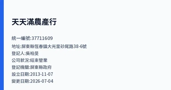 天天滿農產行的照片-統編 37711609(屏東縣) 公司登記資料與營業項目詳細圖表