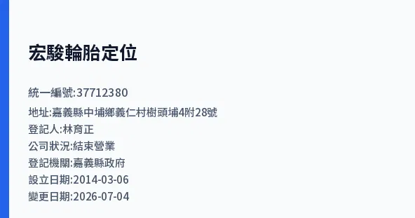 宏駿輪胎定位的照片-統編 37712380(嘉義縣) 公司登記資料與營業項目詳細圖表