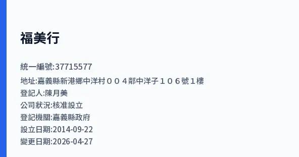 福美行的照片-統編 37715577(嘉義縣) 公司登記資料與營業項目詳細圖表