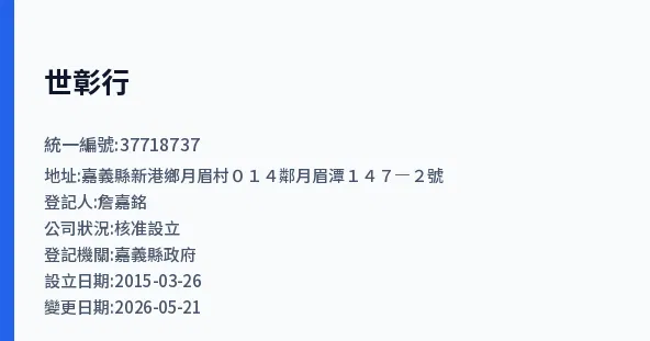 世彰行的照片-統編 37718737(嘉義縣) 公司登記資料與營業項目詳細圖表