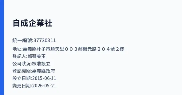 自成企業社的照片-統編 37720311(嘉義縣) 公司登記資料與營業項目詳細圖表
