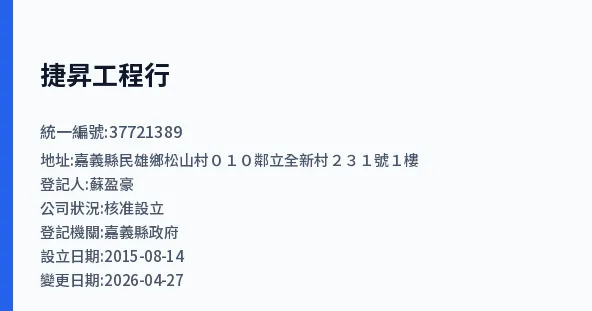 捷昇工程行的照片-統編 37721389(嘉義縣) 公司登記資料與營業項目詳細圖表