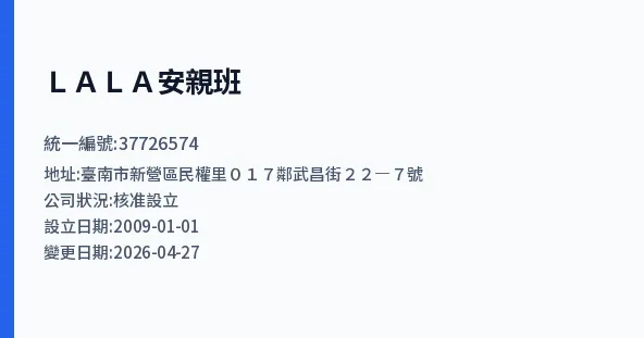 LALA安親班的照片-統編 37726574(臺南市) 公司登記資料與營業項目詳細圖表
