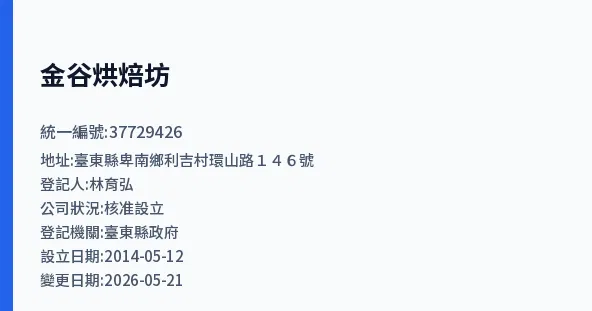 金谷烘焙坊的照片-統編 37729426(臺東縣) 公司登記資料與營業項目詳細圖表