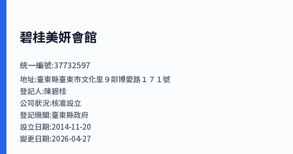 碧桂美妍會館的照片-統編 37732597(臺東縣) 公司登記資料與營業項目詳細圖表