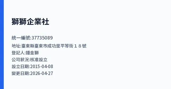 喬繹企業社的照片-統編 37735089(臺東縣) 公司登記資料與營業項目詳細圖表