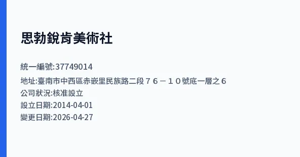 思勃銳肯美術社的照片-統編 37749014(臺南市) 公司登記資料與營業項目詳細圖表
