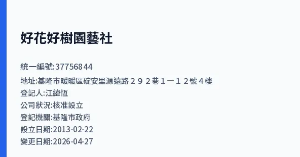 好花好樹園藝社的照片-統編 37756844(基隆市) 公司登記資料與營業項目詳細圖表