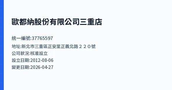 歐都納股份有限公司三重店的照片-統編 37765597(新北市) 公司登記資料與營業項目詳細圖表
