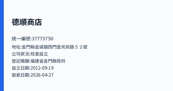 德順商店的照片-統編 37773750(金門縣) 公司登記資料與營業項目詳細圖表